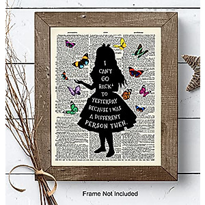 Alice Wonderland Quote Dictionary Art Print - Upcycled Home Decor, Wall Art Poster - Unique Room Decorations for Bedroom, Office, Girls or Kids Room - Great Gift - 8x10 Photo Unframed
