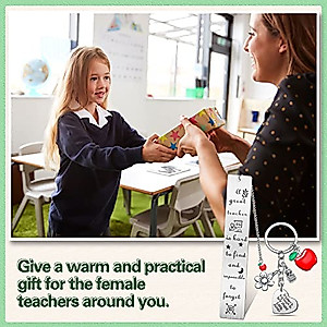 Hinly 12 Pcs Teacher Keychain and Bookmark Teacher Appreciation Gift Set for Women Men 6 Teacher Keychain and 6 Teacher Bookmark, End of Year Thank You Gifts for Teacher