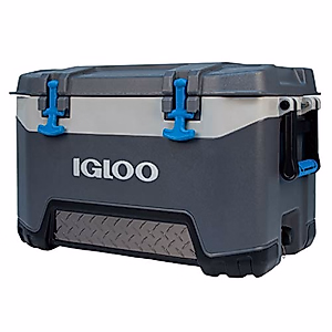 Igloo BMX 52 Quart Cooler with Cool Riser Technology, Fish Ruler, and Tie-Down Points - 16.34 Pounds - Carbonite Gray and Blue