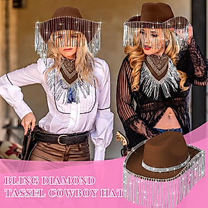 Pasimy Rhinestone Cowgirl Cowboy Hat and Bachelorette Bandanas Set Bling Diamond Fringe Hat for Women Men Cosplay Costume (Black)