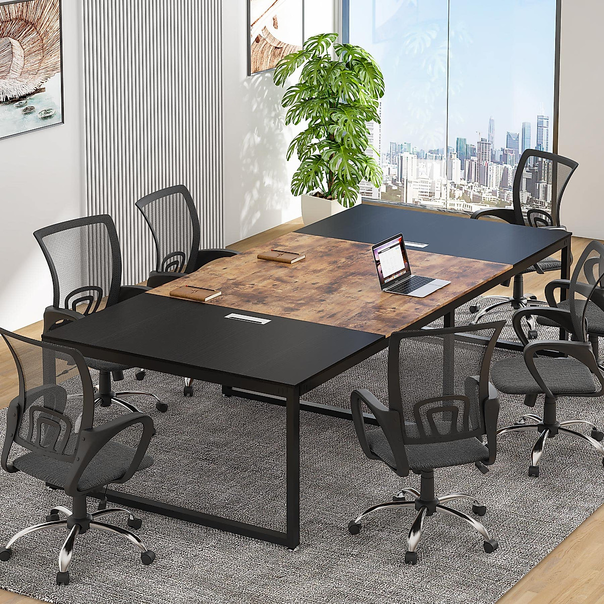 Tribesigns 8FT Conference Table, Large Rectangle Shaped Meeting Table with Grommet, Modern Seminar Boardroom Table for Office Conference Room, 94.49" L x 47.24" W x 29.52" H