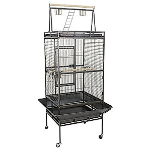 SUPER DEAL 68-inch Large Bird Cage with Rolling Stand African Grey Parrot Chinchilla Finch Cage Macaw Conure Cockatiel Cockatoo Pet House Wrought Iron Birdcage, Black