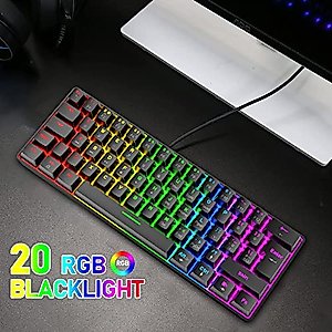 60% Wired Mechanical Gaming Keyboard and Mouse Combo,Ultra-Compact Mini 62 Keys,Type C Chroma 20 Rainbow Backlit Effects,RGB Backlit 6400 DPI Lightweight Gaming Mouse with Honeycomb Shell for PC/Mac