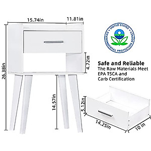 Lerliuo White Nightstand, Modern Bedside Table with Drawer, Wood End Table for Small Space, Side Table with Storage, Night Stand for Bedroom/Living Room/Dorm 26.38''H