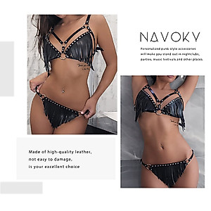 Navoky Punk Leather Waist Chain Black Tassel Belly Body Chains Jewelry Accessories for Women and Girls