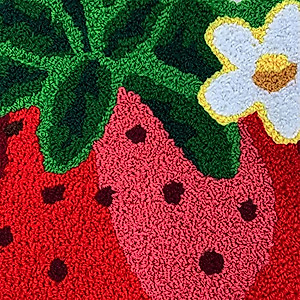 Abreeze Toilet Red Rug Strawberry Kids Rug Colorful Handmade Floor Mats Non-Slip Princess Rugs, 31"x23"
