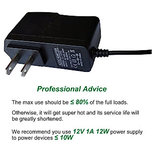 12V 1A Power Supply AC 100-240V to DC 12 Volt Transformers, 5.5 x 2.1mm 2.5mm Wall Plug,1000mA 12W Adapter for 12Volt 400mA 500mA 600mA 800mA 900mA LED Strip Light CCTV Security Camera