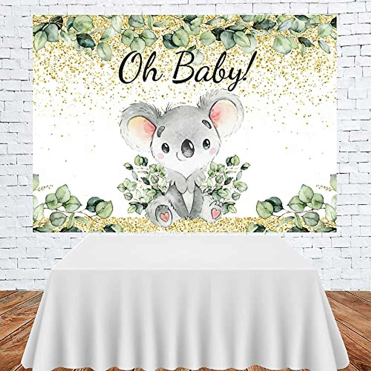 Lofaris Cute Koala 1st Birthday Party Backdrop Greenery Boy First Birthday Background Oh Baby Baby Shower Party Decor Cake Table Banner 7x5ft