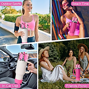 Bow Straw Topper, Stanley Cup Decor Accessories,Straw Cover Cap For 9-10 mm,Silicone Boot Compatible With Stanley Cup 30 40 Oz, Girls Christmas Gifts, DIY Gifts idea Decor(Glitter Passion Pink)