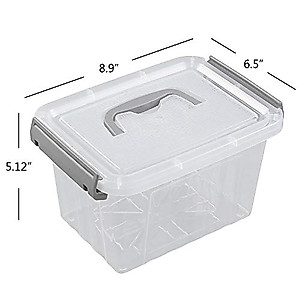 Jandson Small 3.5 Quart Clear Storage Bin, Latching Box Container with Grey Handle, 6 Packs