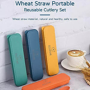 ECOSTAR Reusable Utensils set with Case, Portable Wheat Straw Cutlery Set, BPA-Free and Eco-friendly Knife Spoon Fork, Travel Utensils for Office, Dorm, and On-the-go (Coral, 4)
