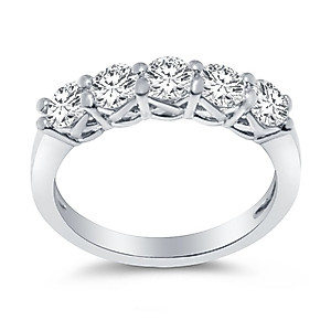 Size - 6 - Solid 925 Sterling Silver 4mm Round Cut Five Stone Anniversary Ring Wedding Band CZ Cubic Zirconia 1.0cttw.