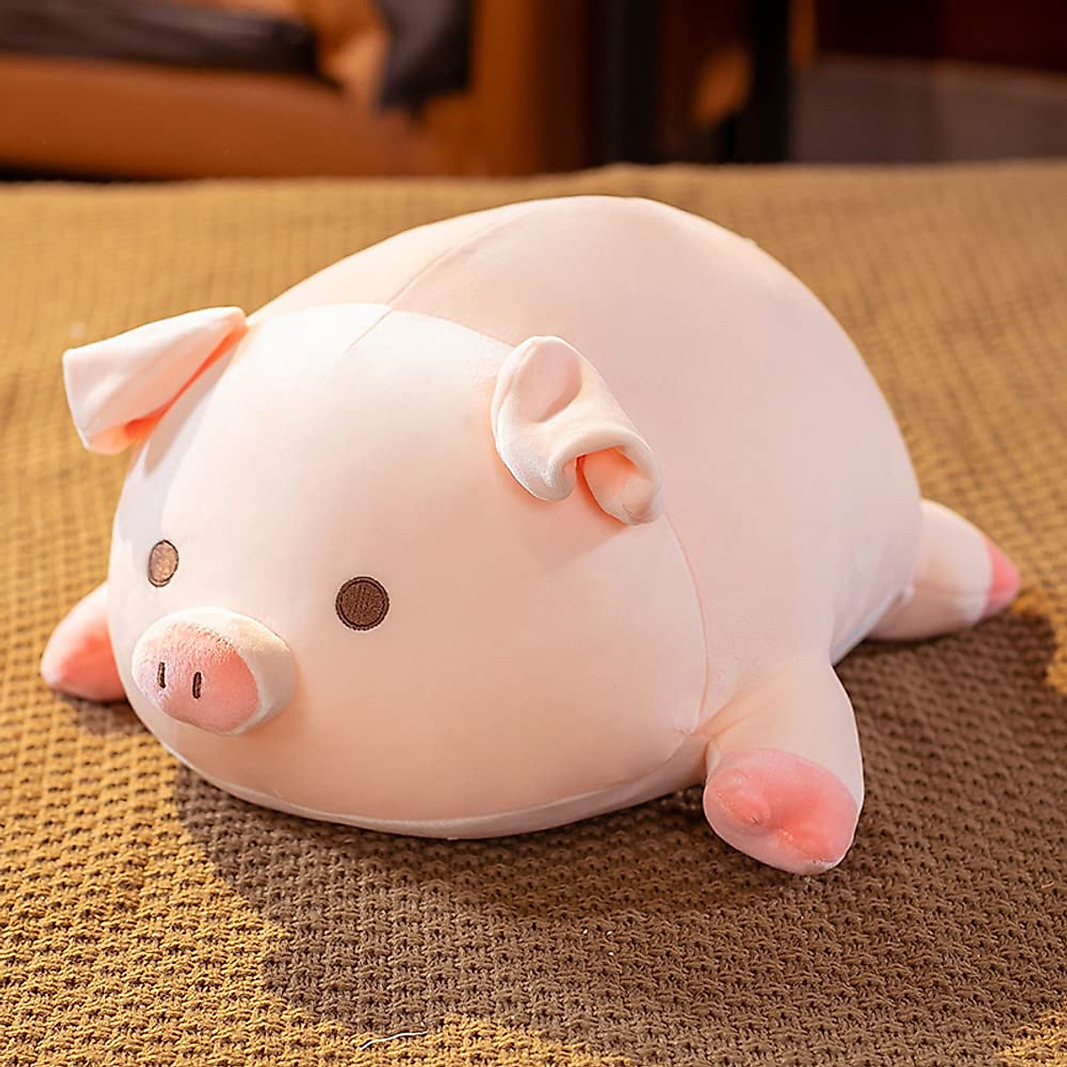 lannery Pig Stuffed Animal Hugging Pillow, Soft Fat Pig Plush Toy Gifts for Kids, Valentine, Christmas (Round Eyes, 15.7")