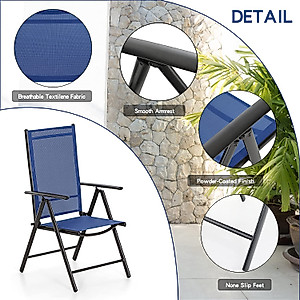 PHI VILLA 9 Piece Outdoor Patio Dining Set, Adjustable Folding Patio Sling Chairs (Blue) with Extendable Metal Steel Dining Table for Outdoor, Garden, Lawn