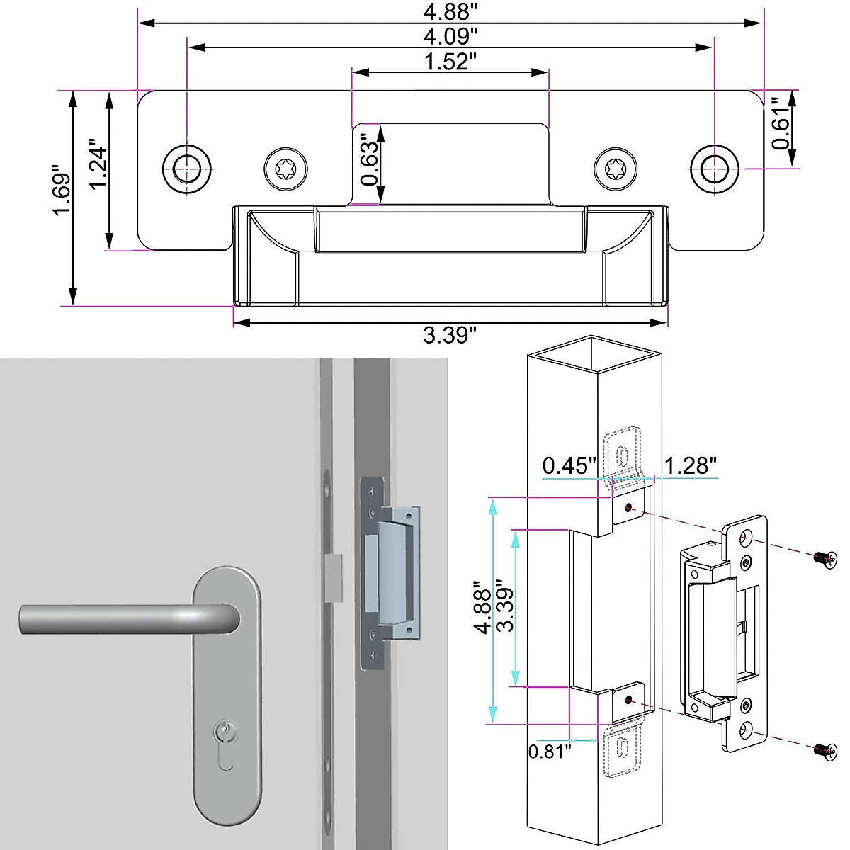 UHPPOTE ANSI Standard Heavy Duty Stainless Steel Finish Electric Strike Door Lock for Access Control Cylindrical Locksets - Input Voltage 24VDC