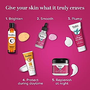 TruSkin Collagen Peptides Serum for Face – Smoothing Serum with Vegan Collagen Peptides, Ceramides & Superfruits – Support Collagen Production & Strengthen Skin for a Radiant, Healthy Glow - 1 fl. Oz