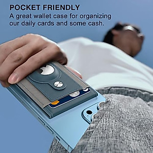 KPNEOL Magsafe Wallet with Airtag Holder, Magnetic Bifold for Men, Fits 7 Cards, Mag Wallet for iPhone 15/14/13/12 Series, Blue