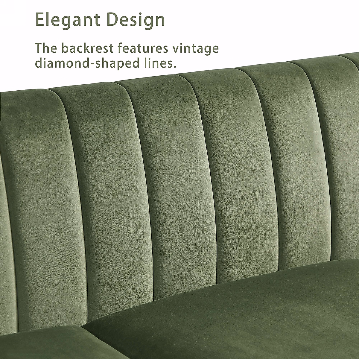 RIDFY Modern Velvet Chesterfield Sofa Couch, Large 3 Seats Love Seats Sofa Furniture, 76" Comfortable Upholstered Cofa with Wooden Frame and Wood Legs for Living Room/Bedroom/Office (Green)