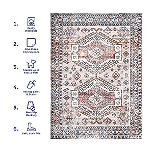 nuLOOM Mae Tribal Motif Machine Washable Accent Rug, 2' x 3', Peach, Rectangular, 0.1" Thick