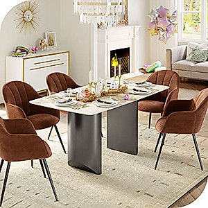 HERNEST 63" Rectangular Sintered Stone Dining Table for 4-6, Heavy Duty Dining Room Table with Semi-Circular Stainless Steel Pedestal Modern Kitchen Table for Living Room, Pandora