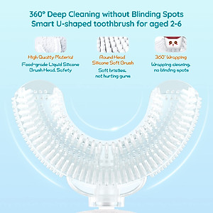 mornwell Kids Toothbrush Electric, Auto Toothbrush for Kid New Model Ultrasonic Kids Electric Toothbrush, U Type Whitening Massage Toothbrush, IPX7 Waterproof Smart Rechargeable Toothbrush (Yellow)