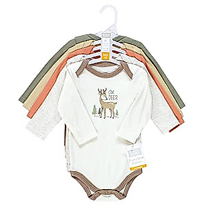 Hudson Baby Unisex Baby Cotton Long-Sleeve Bodysuits Forest Deer 5-Pack, 12-18 Months
