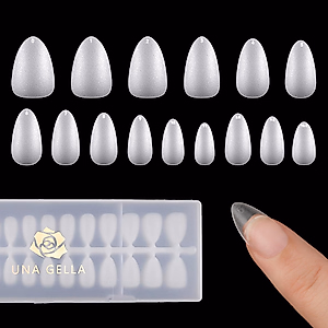 UNA GELLA Short Almond Gel Nail Tips - 360Pcs 15 Sizes Full Matte Pre-Buff Natural Look & Perfect Fit Full Cover Clear Acrylic False Gelly Nail Tips Long-Lasting Easy to Apply & Remove Ideal for DIY
