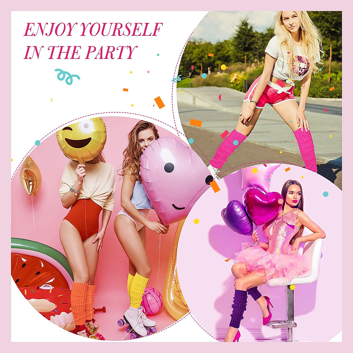 Syhood 80s Women Knit Leg Warmers Ribbed Leg Warmers for Party Accessories (Rose Red, Fluorescent Green, 2)