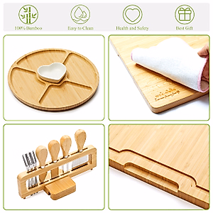 Weoowin Bamboo Charcuterie Boards - Cheese Board and Knife Set, Unique Housewarming, Thanksgiving, Wedding, Birthday, Love Gifts for Couple, Christmas, Bridal Shower Gift (White)