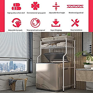 BKGDO Washer Storage Frames Floor Standing for Over Toilet,Round Tube Iron Tube Frame Washinghine Rack,Adjustable Partition Waterproof Washinghine Rack Bathroom Storage/Black