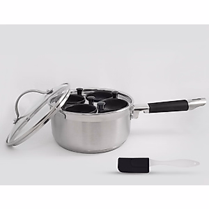 ExcelSteel Saucepan W/FREE Silicone Spatula Gift, Non Stick Easy Professional Breakfast Brunch Egg Poacher, 4 Cup, Stainless
