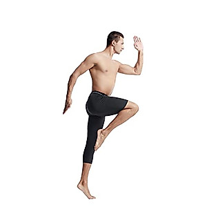 The New Men's Basketball Single Leg Tight Sports Pants 3/4 One Leg Compression Pants Athletic Base Layer Underwear (Large, Black-2)
