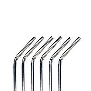 BambooMN Reusable Stainless Steel Metal Drinking Straws - 8" Bent Straws w/ 1x Cleaning Brush - 6 Pack
