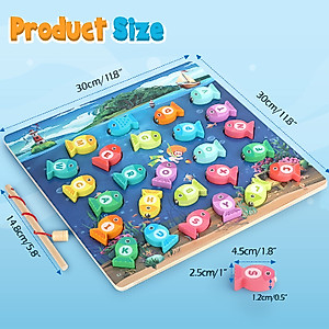 Torlam Magnetic Wooden Fishing Game Toy for Toddlers, Fine Motor Skill Toy ABC Alphabet Learning for Toddlers, Montessori Letters Cognition Preschool for Years Old Kid Early Learning with 2 Pole