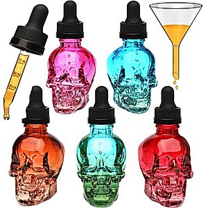 5PCS 1oz Skull Glass Dropper Bottles Refillable Bottles liquid bottling Dispensing bottle with Eye Dropper Pipettes for Essential Oils/Beauty Oil Mix, Aromatherapy Blends(5, 30ml)