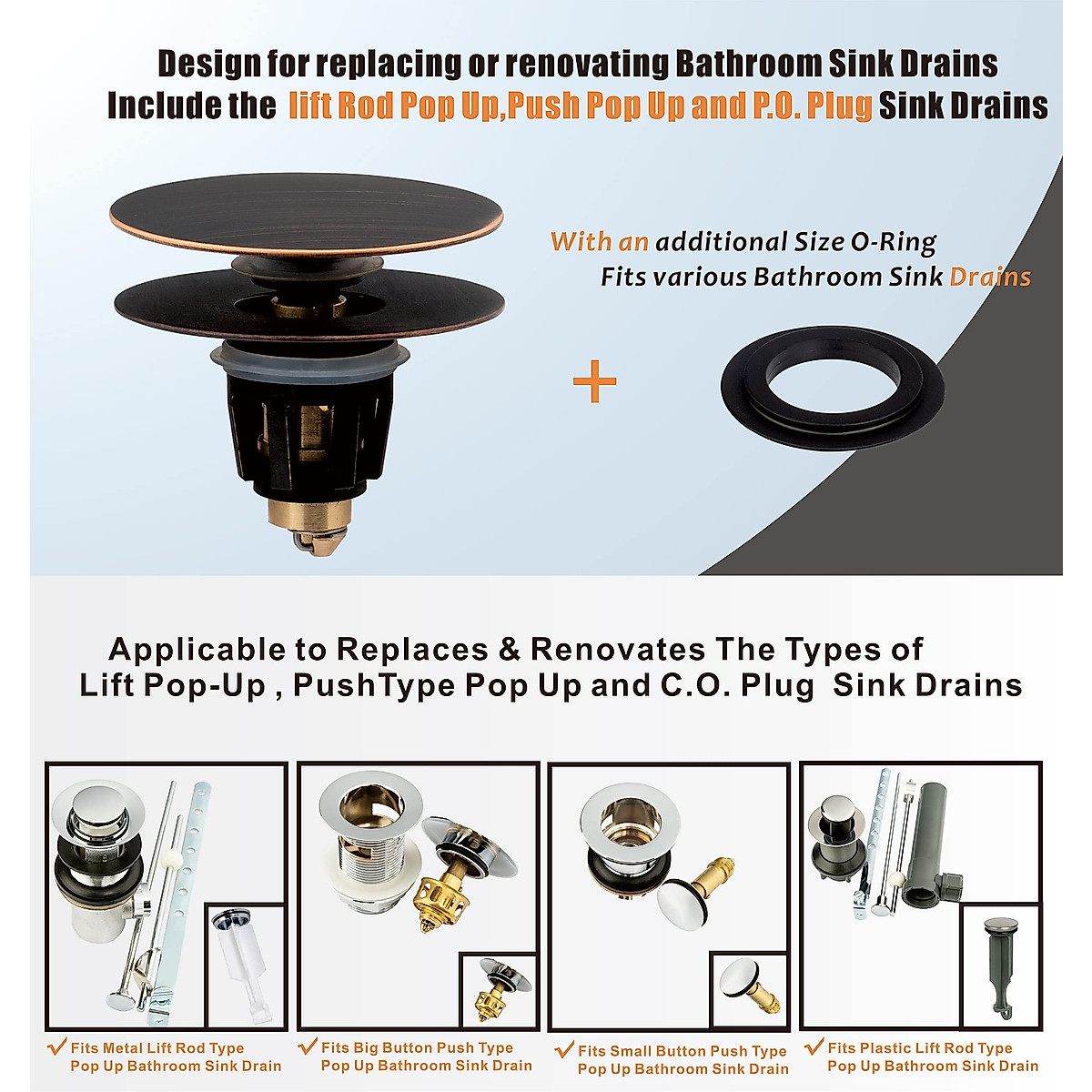 Artiwell Universal Bathroom Sink Drain Stopper, Fits Most Pop-Up Drains for Vessel Sink Lavatory Vanity, Sink Drain Strainer with Detachable Hair Catcher, Tested by Plumber in US (Oil Rubbed Bronze)