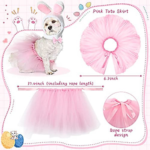 4 Pcs Bunny Costume Set Bunny Rabbit Hat with Ear Bunny Ears Pet Headband Lace Tutu Skirt with Bunny Ears Tail and Bow for Easter Cats Small Dogs Party Costume Accessory
