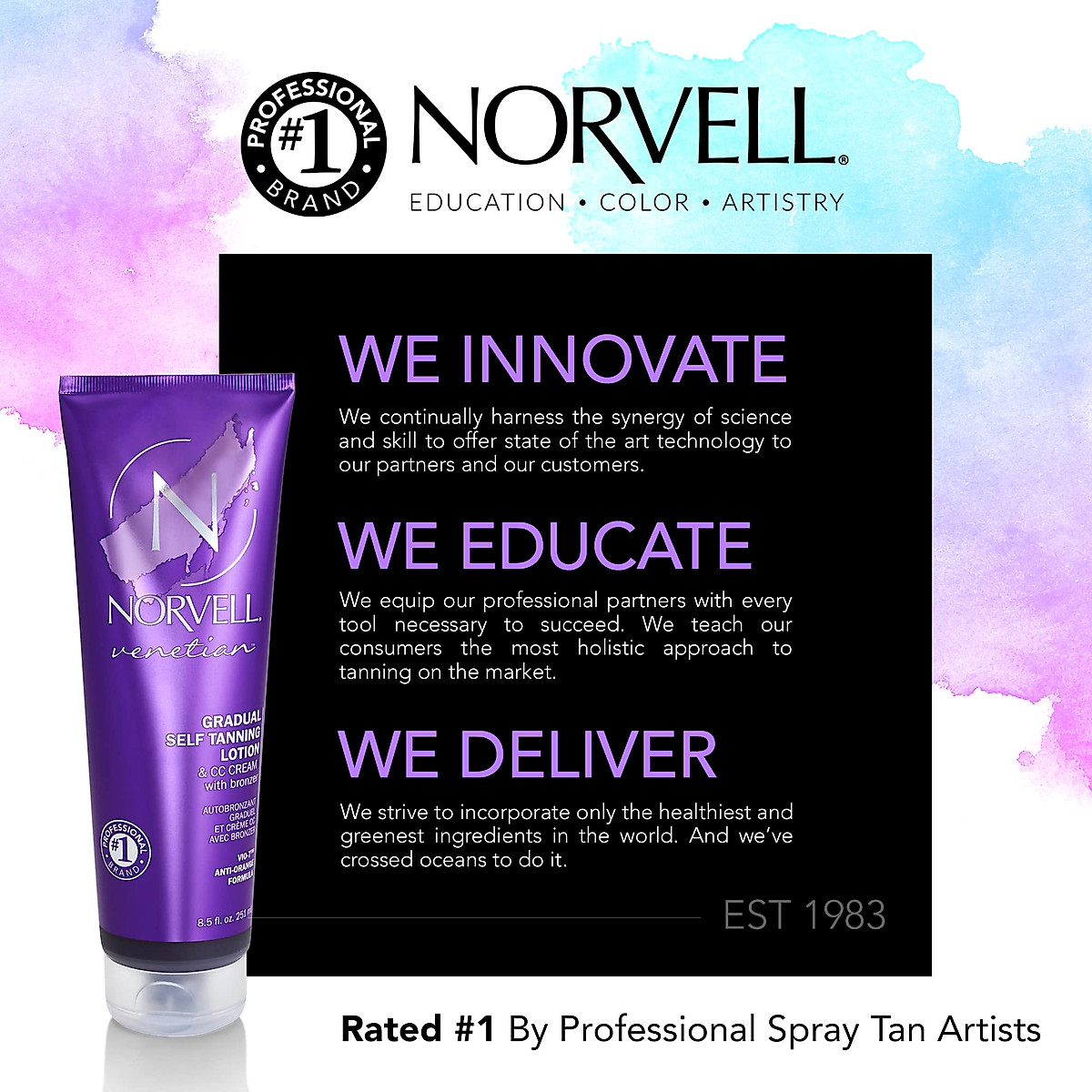 Norvell Venetian Sunless Self Tanner Gradual Color Extender Moisturizing Lotion, 8.5 fl.oz - Self Tanning Cream with Violet and Brown Tone, Instant Bronzers Fake Tan