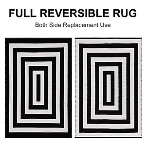 LEEVAN Black and White Rug 3x5 ft Cotton Woven Striped Door Mat Reversible Foldable Washable Indoor Outdoor Striped Rug Farmhouse Geometric Front Porch Rug for Living Room/Front Door/Balcony