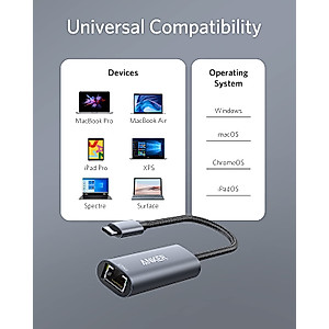 Anker USB C to 2.5 Gbps Ethernet Adapter, PowerExpand USB C to Gigabit Ethernet Adapter, Aluminum Portable USB C Adapter, for MacBook Pro, MacBook Air 2018 and Later, iPad Pro 2018 and Later, XPS