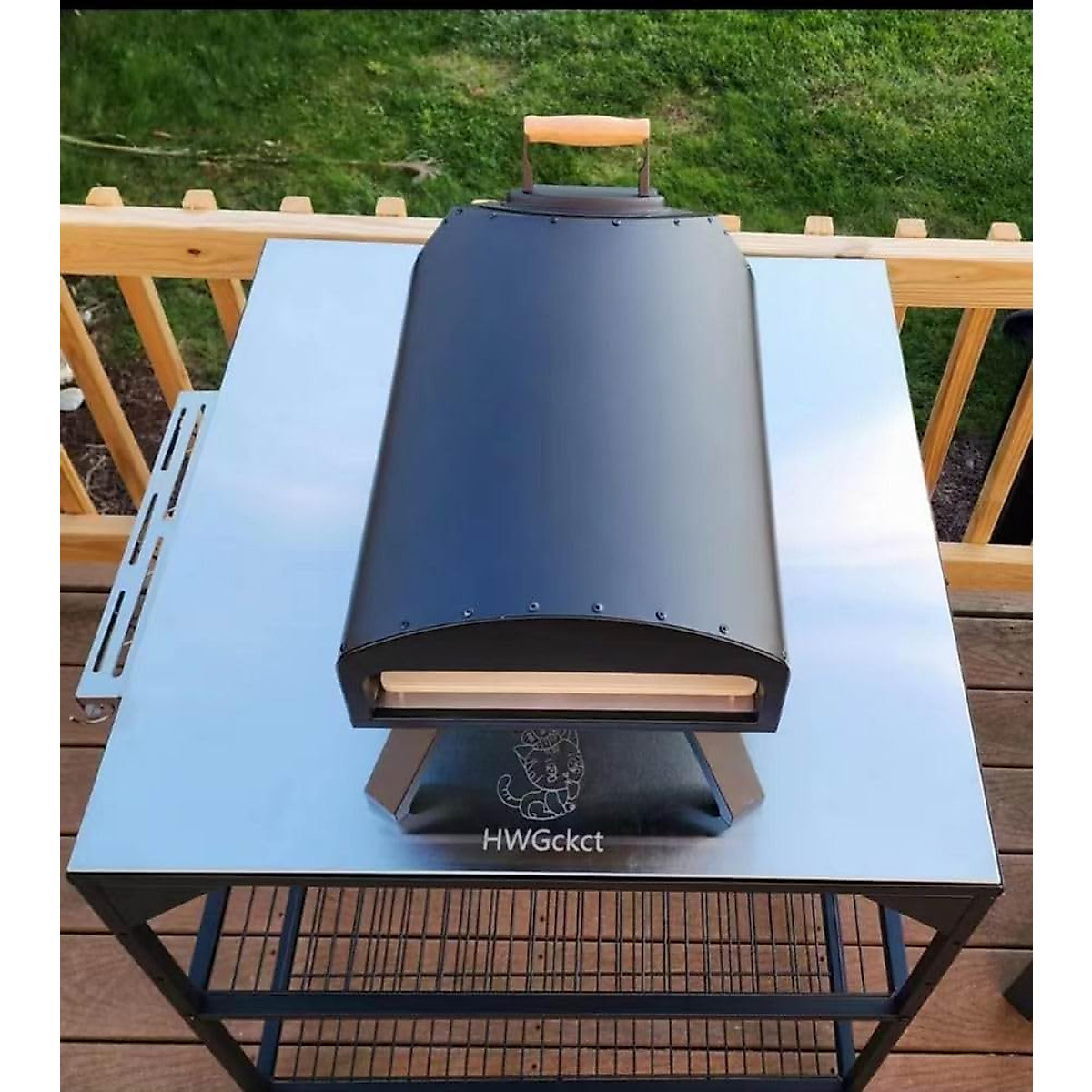 HWGckct Three-Shelf Movable Stainless Steel & Steel Outdoor Dining Cart Table Pizza Oven Protable Grill and Heavy Duty Grill Cart Outdoor Table