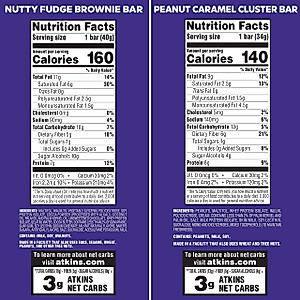 Atkins Endulge Treat Variety Pack, Nutty Fudge Brownie Bar & Peanut Caramel Cluster, Keto Friendly, 16 Bars (8 Each Flavor)