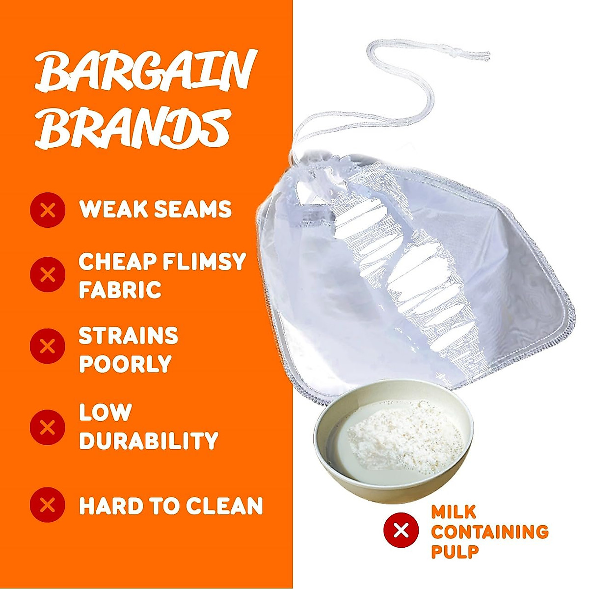 Pro Quality Nut Milk Bag - XL12"X12" Bags - Commercial Grade Reusable All Purpose Food Strainer - Food Grade BPA-Free Ultra Strong Fine Nylon Mesh - Almond Milk, Juices, Cold Brew Recipes Videos -1