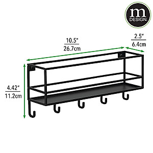 mDesign Metal Wall Mount Mail and Key Holder with 5 Hooks, Hanger Rack Shelf for Home Entryway, Mudroom, Kitchen, Hold Letters, Cards, Magazines, Coats, Umbrellas, Citi Collection, Matte Black