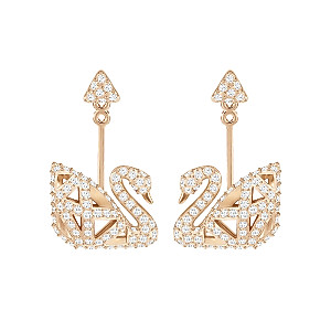 Swarovski Facet Swan Pierced Earrings Rose Gold-tone Plated 5358058