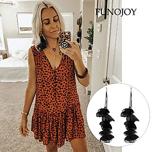 Black Earrings for Women Long Tiered Chiffon Flower Statement Earrings Unique Drop Dangle Earrings for Daily Dresses Wedding Holiday Party