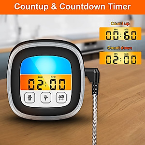 Instant Read Meat Thermometer Digital Thermometer, Professional Kitchen Cooking Thermometer for Grilling, Food Thermometer with Alarm Touch Screen IPX7 Waterproof Probe, Food Grade Material, 1 Pack