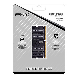 PNY Performance 16GB DDR4 DRAM 3200MHz (PC4-25600) CL22 (Compatible with 2933MHz, 2666MHz, 2400MHz or 2133MHz) 1.2V Notebook/Laptop (SODIMM) Computer Memory Kit – MN16GSD43200-TB
