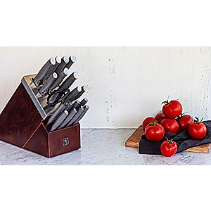 HENCKELS Graphite 20-pc Self-Sharpening Knife Set with Block, Chef Knife, Paring Knife, Utility Knife, Bread Knife, Steak Knife, Brown, Stainless Steel