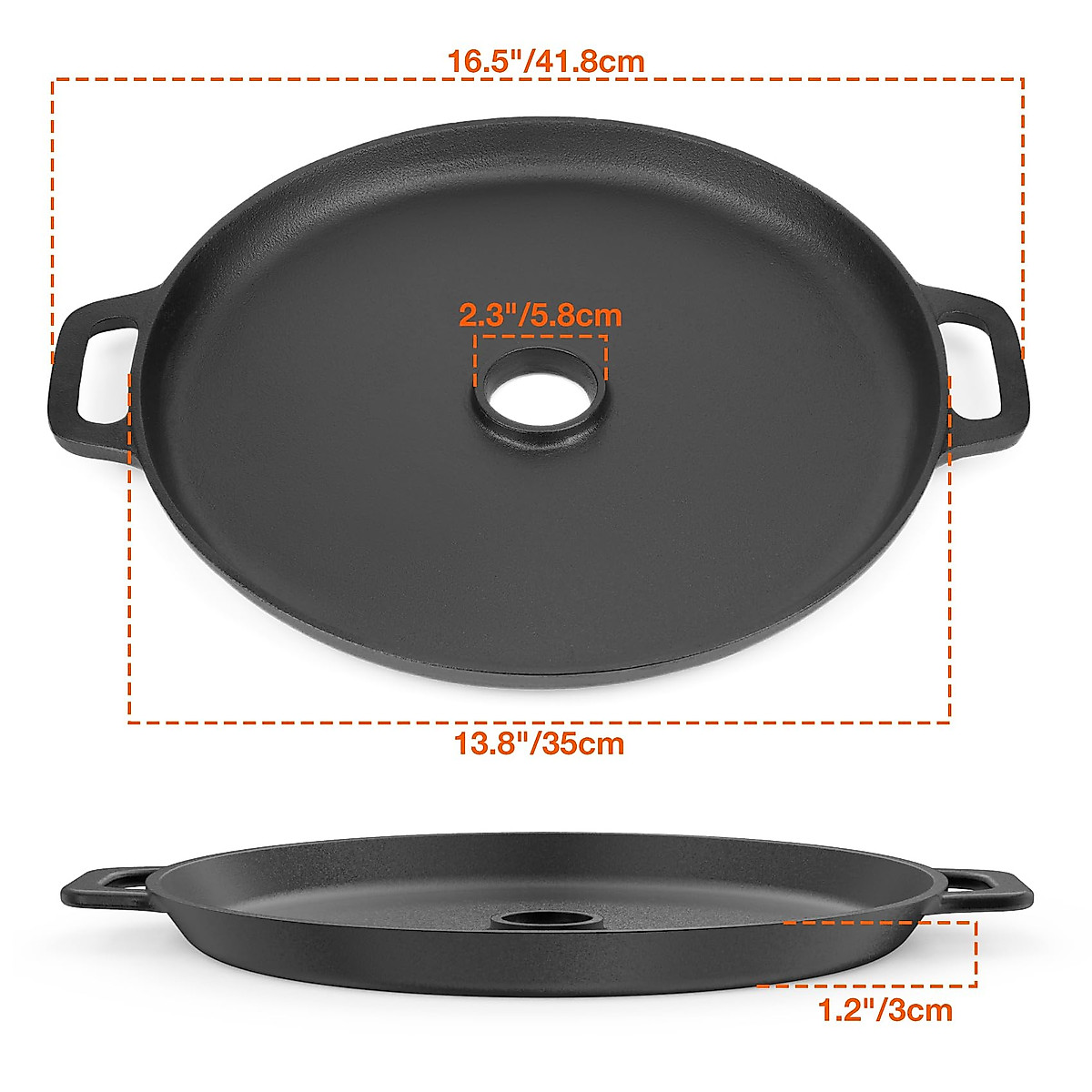 Onlyfire Cast Iron Griddle Pan for Rocket Stoves, Charcoal & Gas Grills - Nonstick Round Grill Pan with Handles for Stovetops